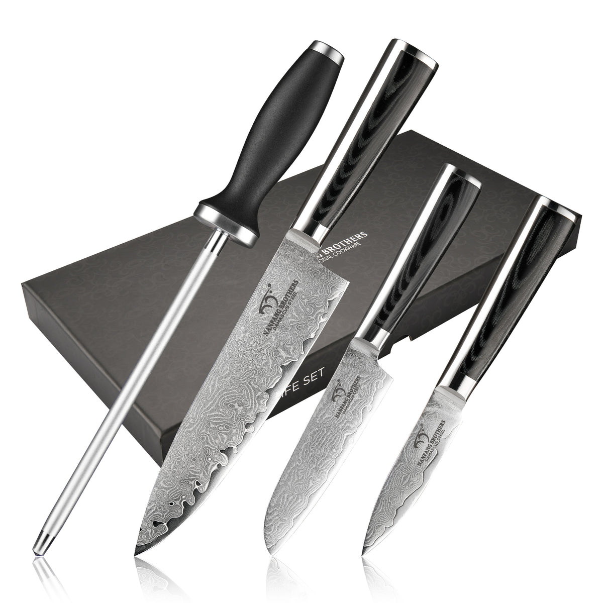 4-Piece Damascus Kitchen Knife Set with Sharpener — Nanfang Brothers ...